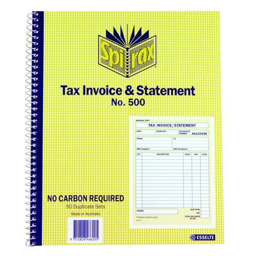 Invoice/Statement Book - Spirax - 500 - Duplicate C/less - 10x8 - 50lf ...