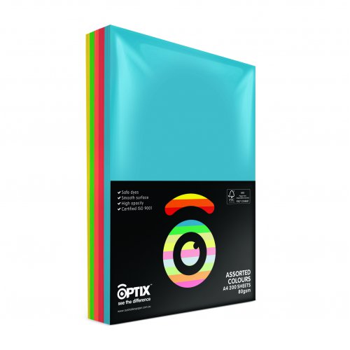 Copy Paper - Optix - A4 - 80gsm - Assorted Bright - Pack of 200 | Skout ...