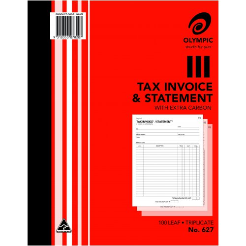 Invoice/Statement Book - Olympic - No. 627 -Triplicate - 10x8 - 100lf ...