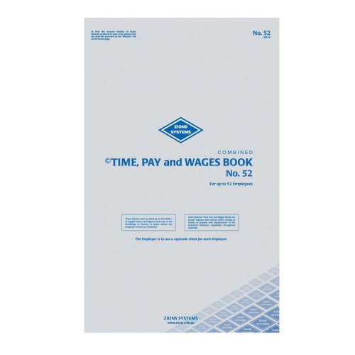 Wage Book - Zions - 52 Large - Time, Pay and Wages | Skout Office Supplies