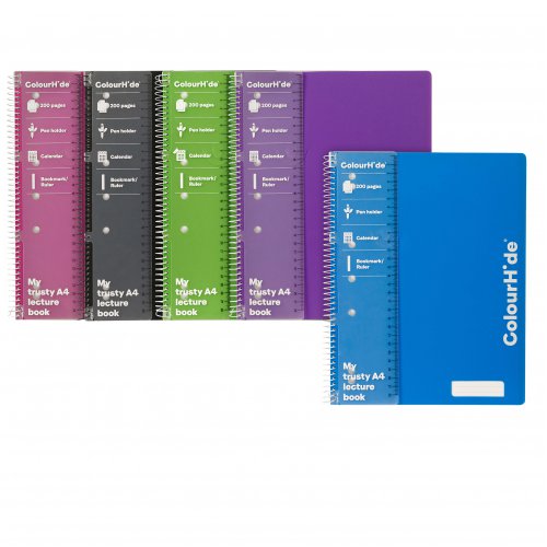 Lecture Book - Marbig - A4 - Colourhide - Punched - Assorted - 200pg ...