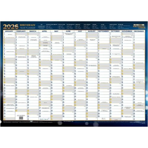 Wall Chart Planner 2026 - Writeraze - QC2 Laminated Rolled - 500 X ...