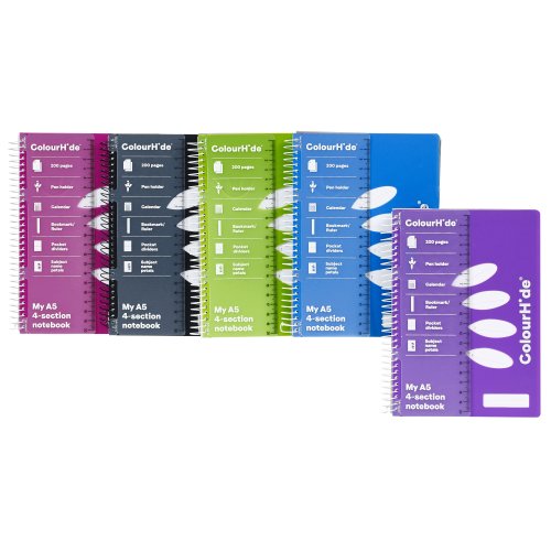Notebook - Marbig - Colourhide - A5 - 4 Section - Assorted - 200pg ...