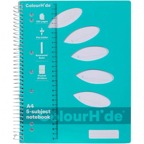 Notebook - Colourhide - A4 - 5 Subject - Aqua - 250PG | Skout Office ...