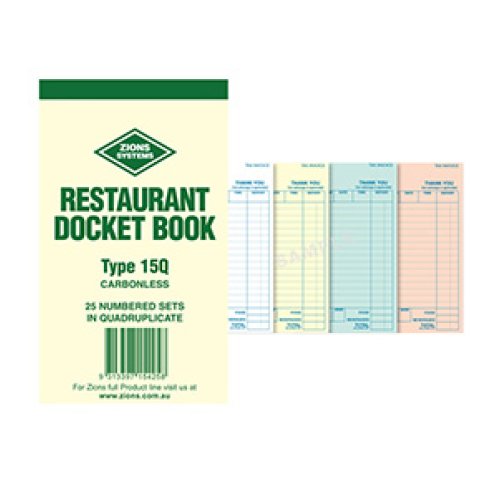 Restaurant Docket Book - Zions - 15Q - Quad Carbonless - 165x95mm ...