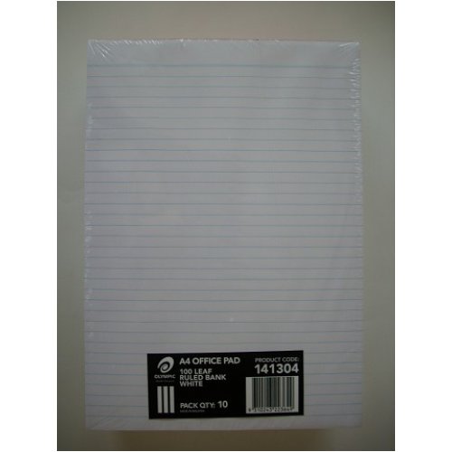Office Pad - Olympic - A4 - Ruled Bank - 100 Leaf - 297 x 210mm - 10 ...