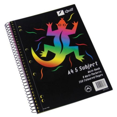 Note Book Quill A4 5 Sub 8 Pockets 4 Dividers Col | Skout Office Supplies