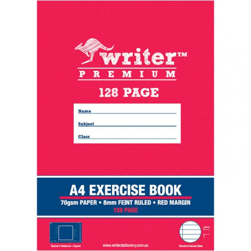 Exercise Book - Writer Premium - A4 - 8mm Ruled + Margin - Square - 128 ...