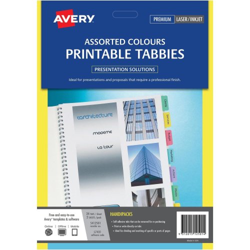 Printable Tabbies - Avery - A4 - 48 Coloured Tabs - L7431 | Skout ...