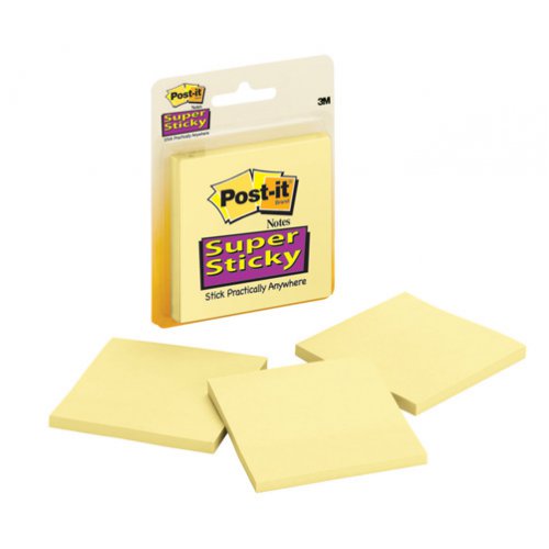 Post-it Notes - 76 x 76mm - Super Sticky - Canary Yellow - Pack of 3 ...