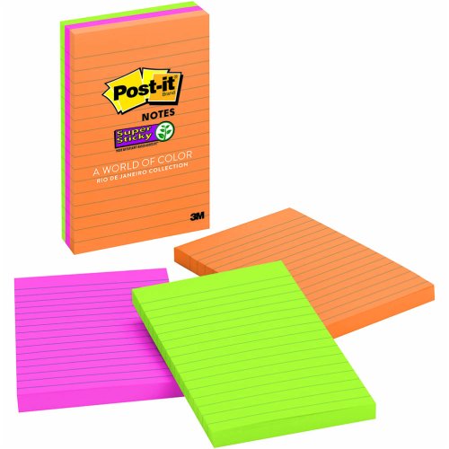 Post-it Notes - 98x149mm - Lined - 660-3SSUC - Ultra - Assorted - Pack ...