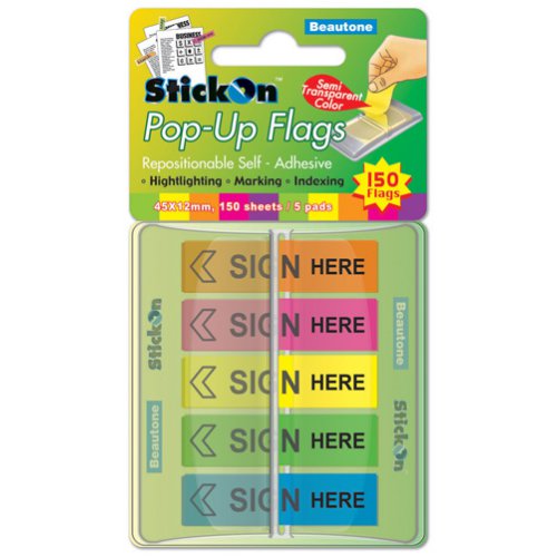 Stick On Flags - B/tone- Pop-up Sign Here - 45x12mm - Assorted - Pack ...