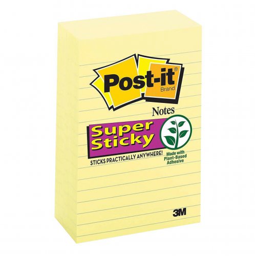 Post It Notes - Super Sticky - 101 x 152mm - 660-5SSCY - Lined - Pack ...