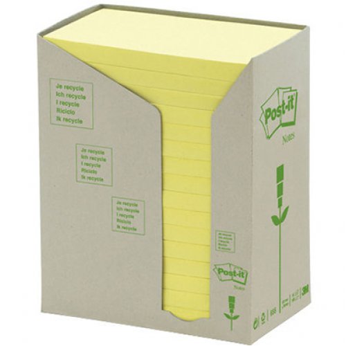 Post It Note - 655-1T - 76 x 127mm Recycled - Yellow - Tower Pack of 16 ...