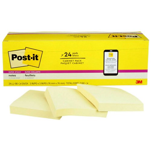 Post-it Notes Super Sticky 654-24SSCP 76x76 Canary Yellow 24 Pads ...