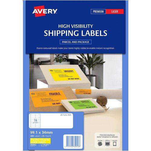 Laser Labels L7162 16up 34x99mm Fluro Yellow Pack of 25 | Skout Office ...
