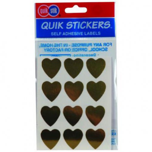 Multi-Purpose Stickers - Quik Stik - Hearts - 22mm - Gold - Pack of 48 ...