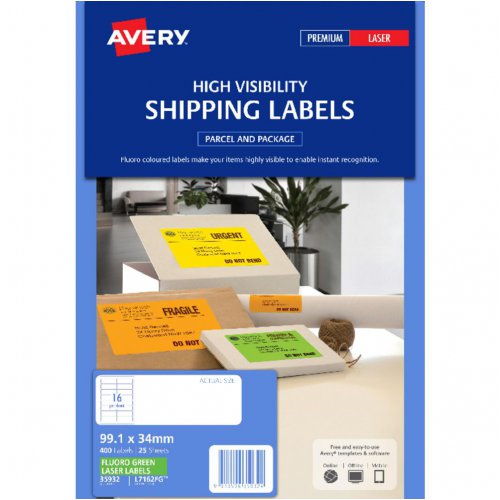 Laser Labels Avery L7162FG 16up 34x99mm Fluro Green Pack of 25 | Skout ...