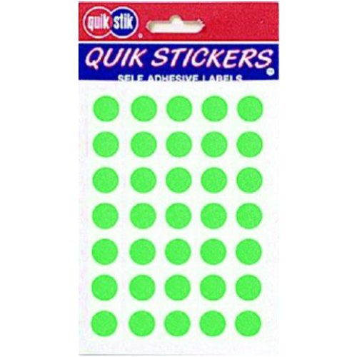Multi-Purpose Sticker - Quik Stik - Circle - 14mm - Fluro Green - 150 ...
