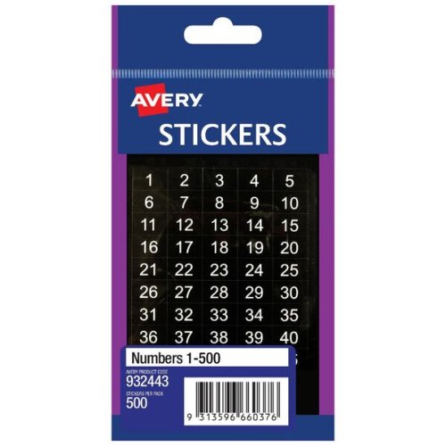 Multi-Purpose Stickers - Avery - Numbers 1-500 - White on Black - Pack ...