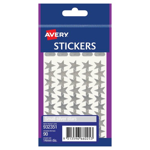 Multi-Purpose Stickers - Avery - Stars - 14mm - Silver - Pack of 90 ...