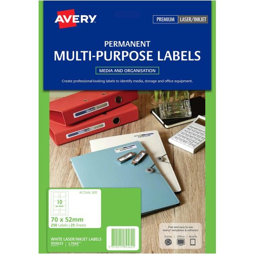 Laser Labels Avery L7666 Media 10up 70x52mm Pack of 25 | Skout Office ...