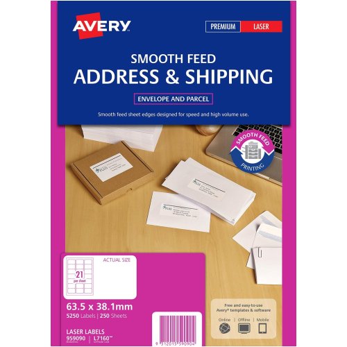 Laser Labels Avery L7160 Quik Peel 21up 63.5x38.1mm Pack of 250 | Skout ...