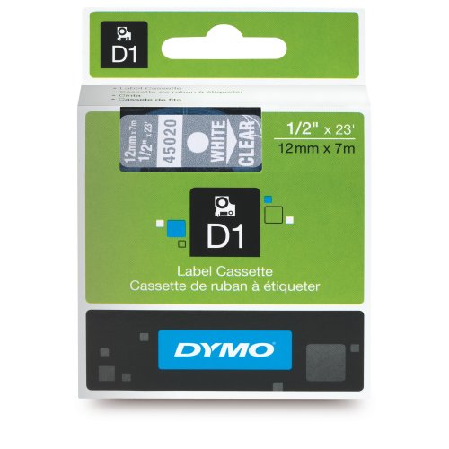 Dymo D1 Label Cassette 12mm x 7m - White On Clear | Skout Office Supplies