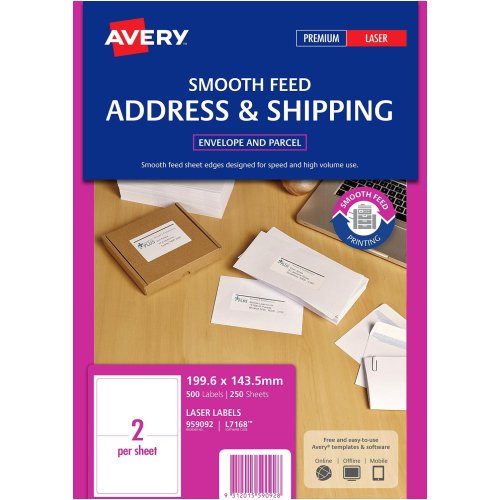 Laser Labels Avery L7168 Shipping 2up 199.6x143.5mm Pack of 250 | Skout ...