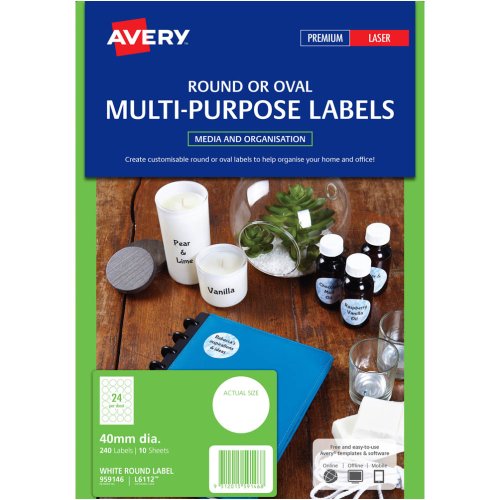 Label Avery Laser L6112 24up 40mm Round White (10 pack) | Skout Office ...