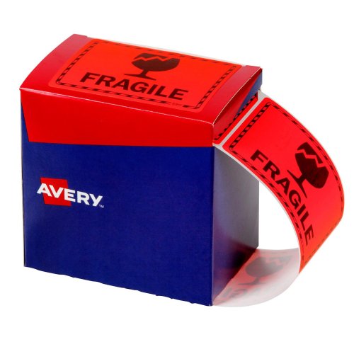 Adhesive Label - Avery - Fragile - 75x99.6mm - Fluoro Red - Roll of 750 ...