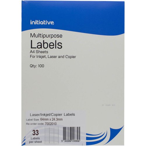 Multipurpose Labels Initiative 33up 64x24.3mm White Pack of 100 | Skout ...