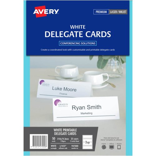 Laser Labels - Avery - L7423 Delegate Card 2L 210x74.25mm - 25 Sheet ...