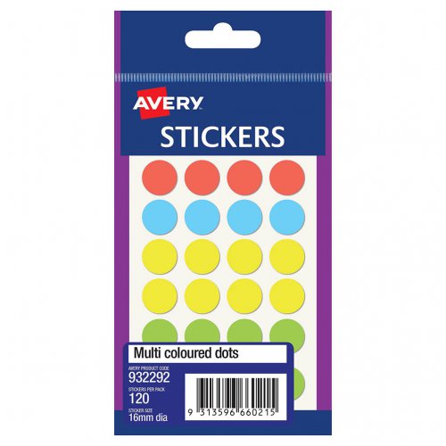 Multi-Purpose Stickers - Avery - 16mm - Assorted Colours - Pack of 140 ...
