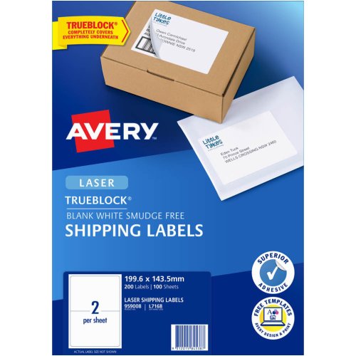 Laser Labels Avery L7168 2up 143.5x199.6mm Pack of 100 | Skout Office ...