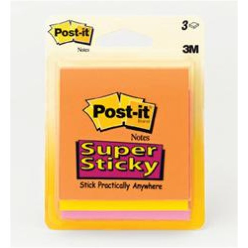 Post-it Notes - Super Sticky - 3321-SSAN - 76x76mm - Assorted Neon - 3 ...