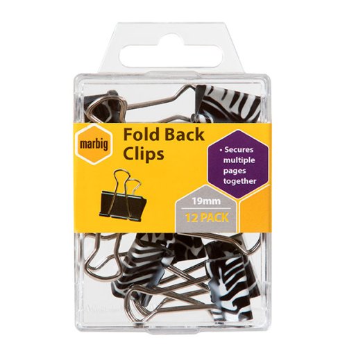 Foldback Clip - Marbig - 19mm - Zebra Print - Pack of 12 | Skout Office ...