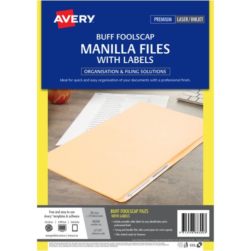 Manilla Folder - Avery - Foolscap with L7170 Laser Labels - Buff (Pack ...