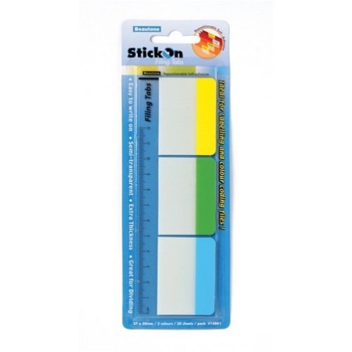 Stick On Filing Tabs - Beautone - 37x50mm - 3 Colours - Pack of 3 ...
