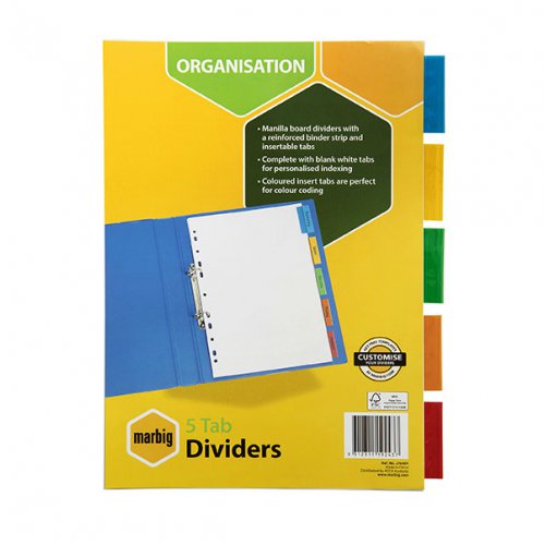 Dividers - Marbig - A4 - Manilla - Insert Colours 5 Tab | Skout Office ...