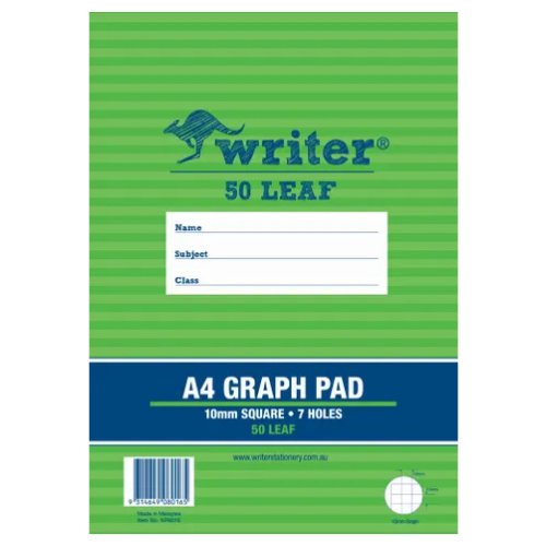 Graph Pad - Writer - A4 - 10mm - 7 Hole - 50 Leaf | Skout Office Supplies