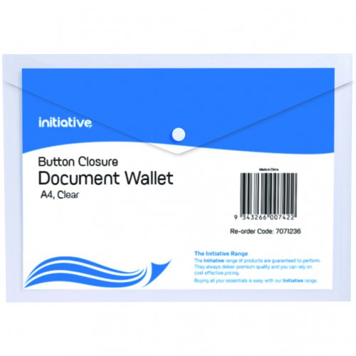 Document Wallet - Initiative - A4 - PP With Button - Clear | Skout ...