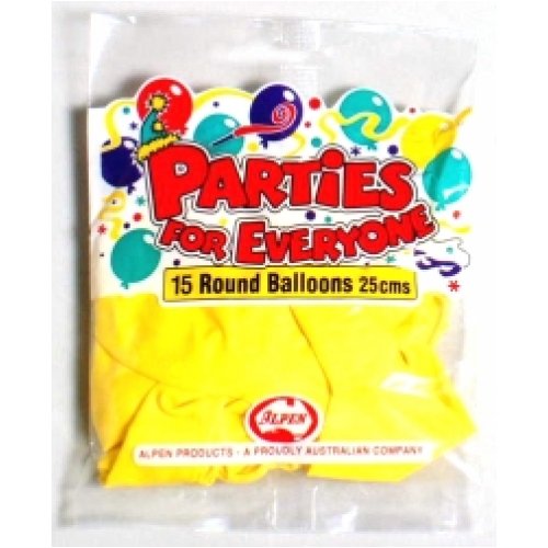 Balloons Alpen Lge Yellow 15's | Skout Office Supplies