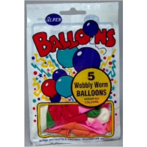Balloons Alpen Wobbly Worm Asst 5's | Skout Office Supplies