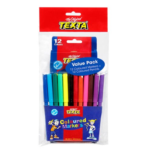 Marker Texta (Wallet of 12) with Bonus Coloured Pencils 12 Pack | Skout ...