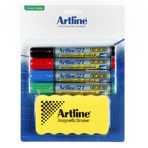 Whiteboard Starter Kit - Artline - 4 x 577 Markers And Magnetic Eraser ...