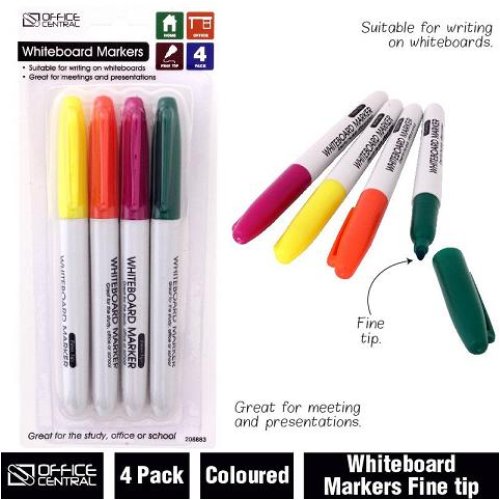 Office Central - Fine Tip Coloured Whiteboard Markers - 4 Pack | Skout ...