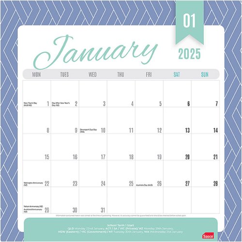Calendar - Sasco - Magnetic - 325 x 315mm - Month To View - 2025 ...