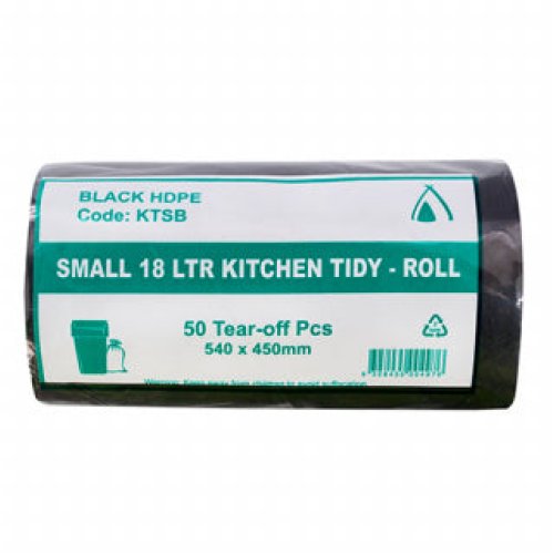 Kitchen Tidy Liner Bags - KTSB - Small 18 Ltr - Black - Roll of 50 ...