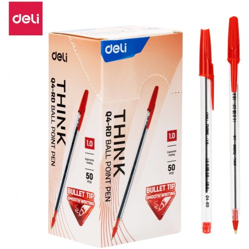 Deli - Red Ballpoint Capped Pen - Box 50 | Skout Office Supplies